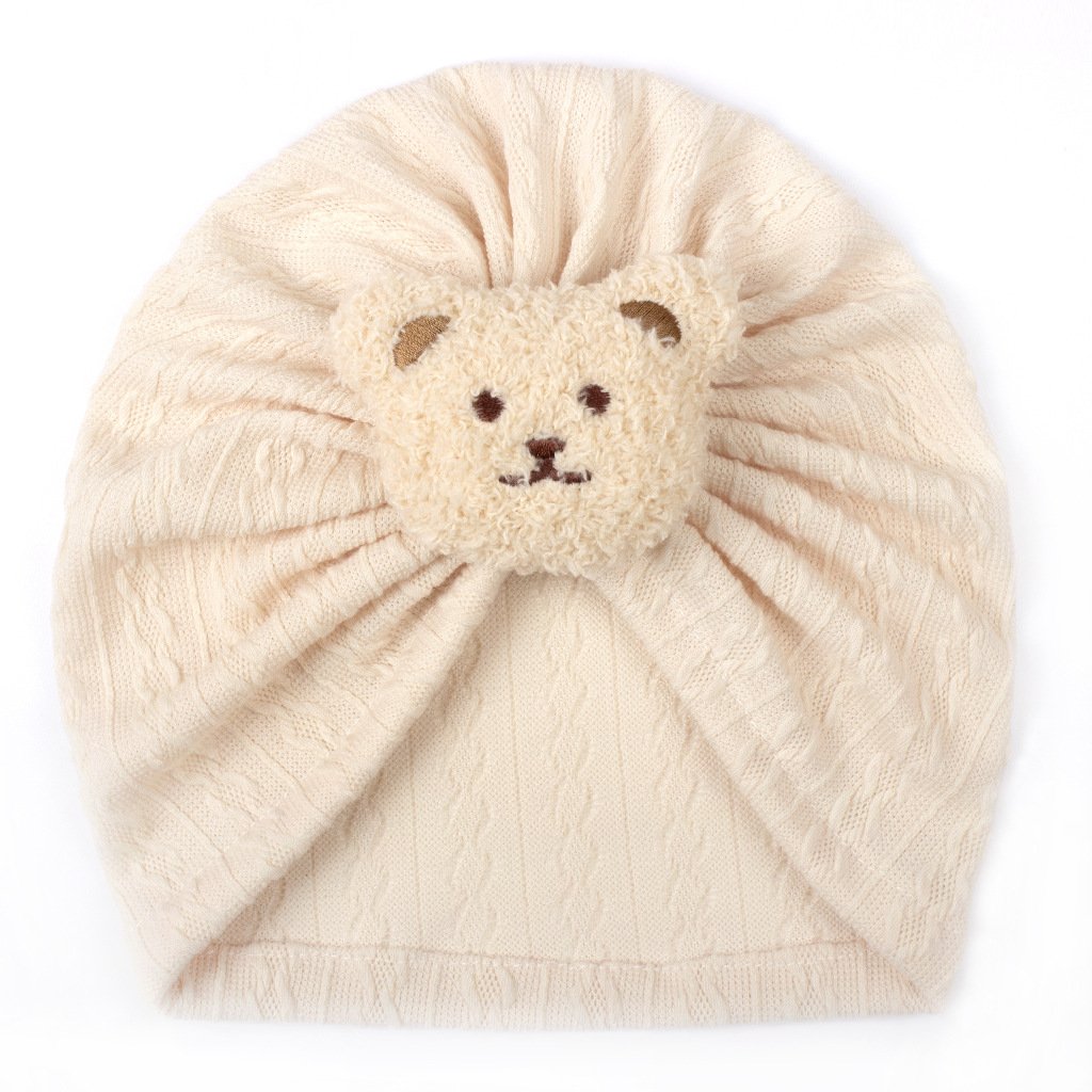 Children's Jacquard Pullover Hat Cute Baby Bear Headband Hat (Beige)
