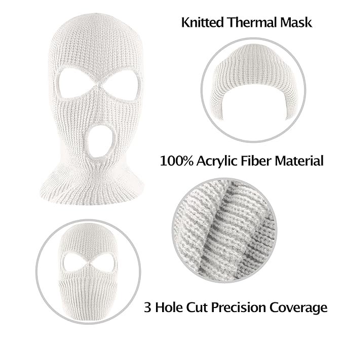 3-Hole Knitted Full Face Cover Ski Mask Winter Beanie Hat Black