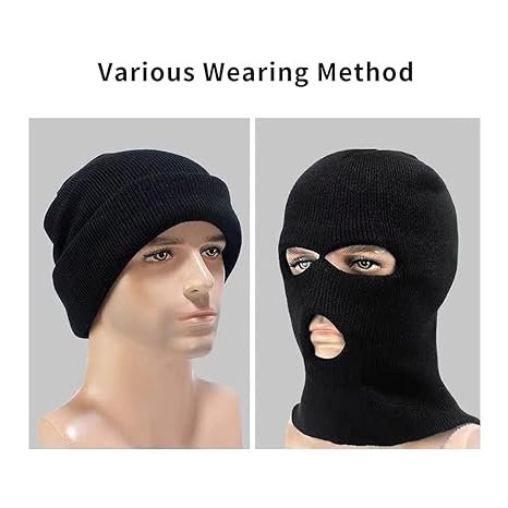 3-Hole Knitted Full Face Cover Ski Mask Winter Beanie Hat Black